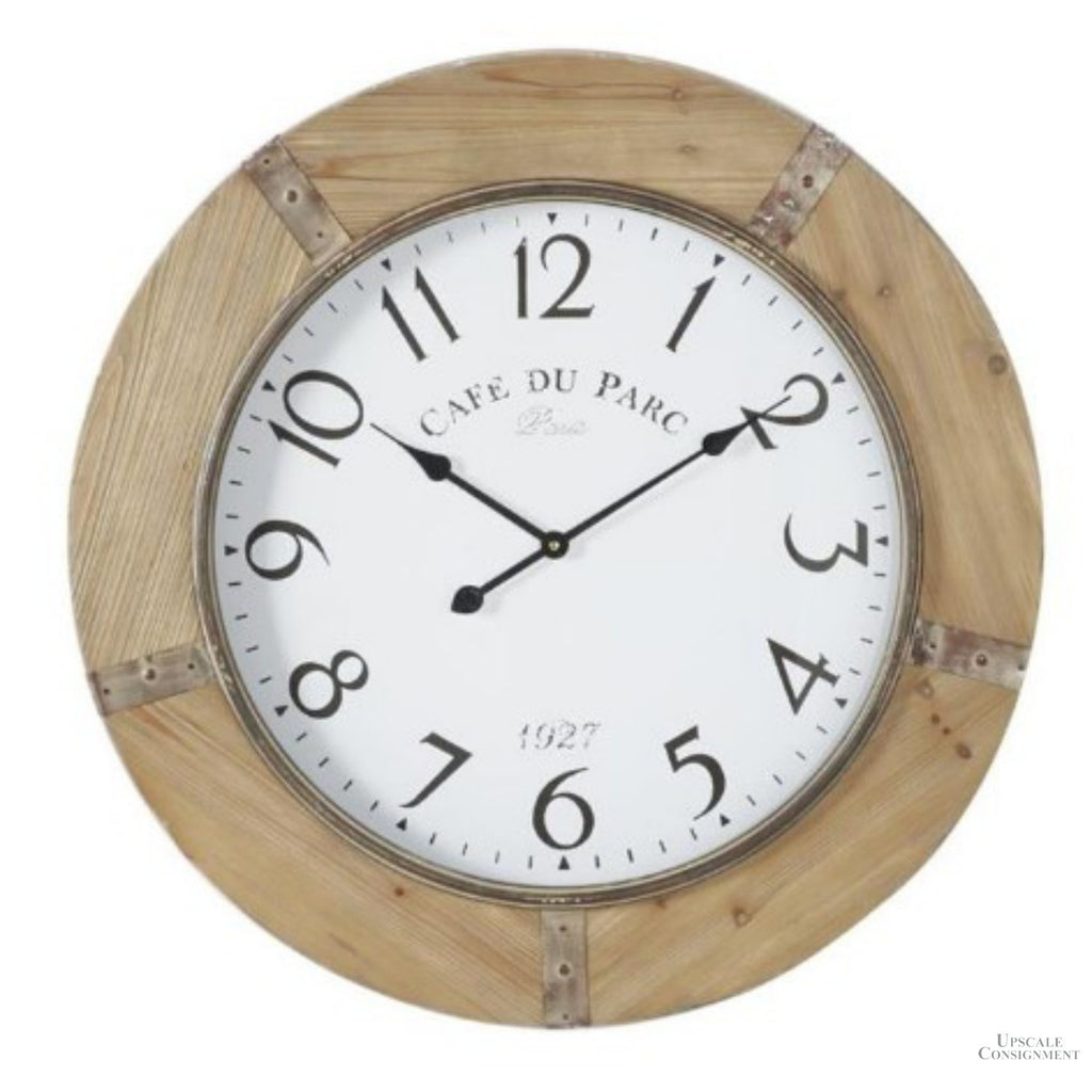 32" BROWN RUSTIC WOOD WALL CLOCK - CAFE DU PARC – Upscale Consignment