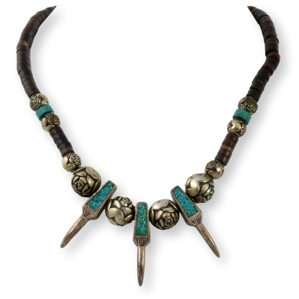 Petrified Wood Carved Silver Turquoise Bear Claw Necklace – Upscale ...