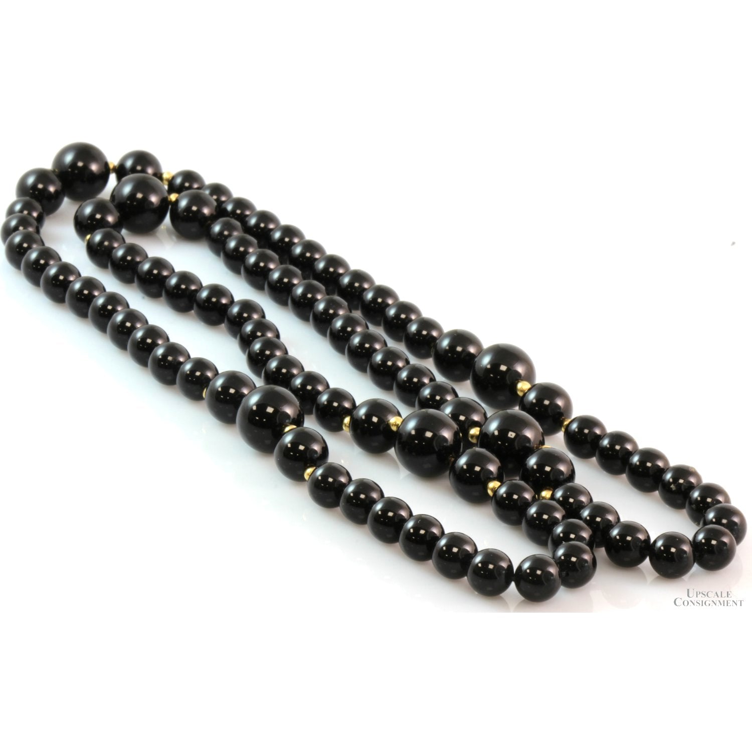 Black Onyx Chalcedony Slip On Necklace w 14K Gold Beads