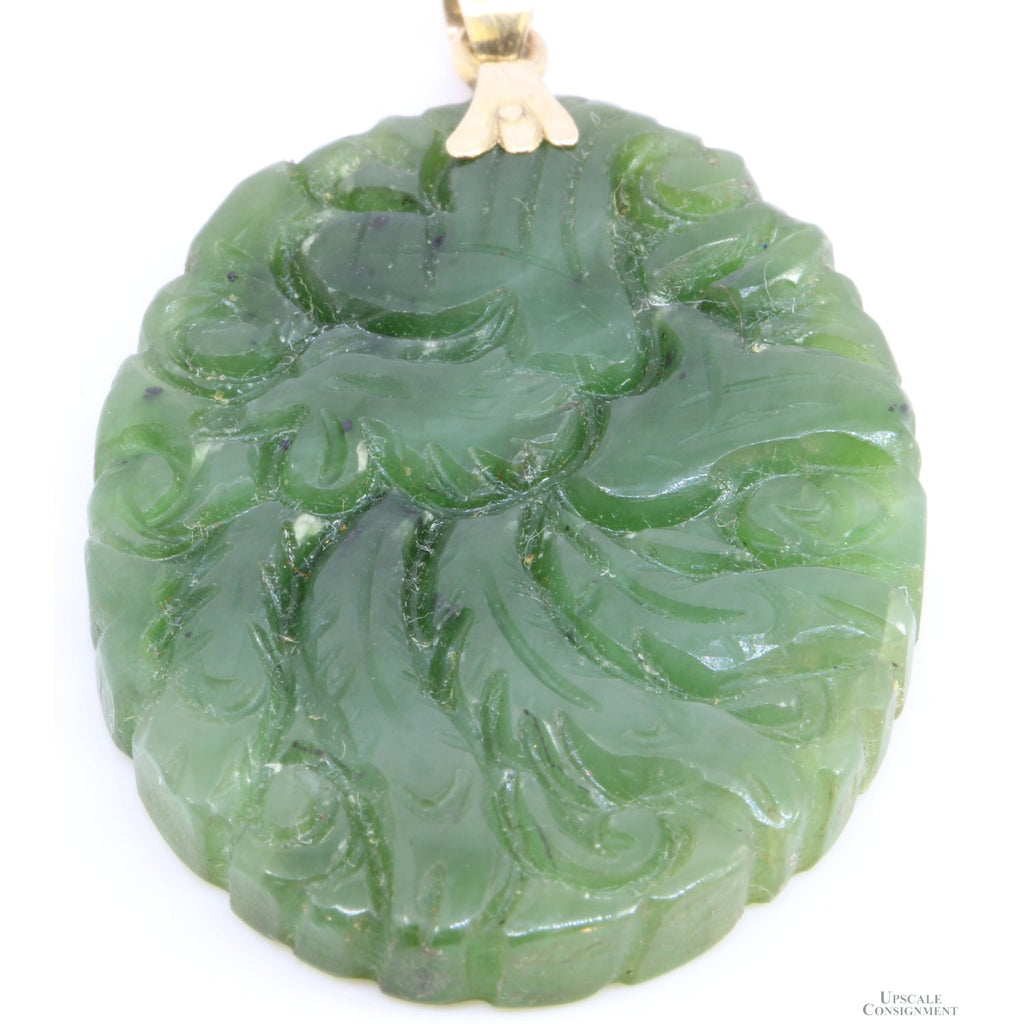 14K Gold Green Jadeite Jade Carved Bird Pendant – Upscale Consignment